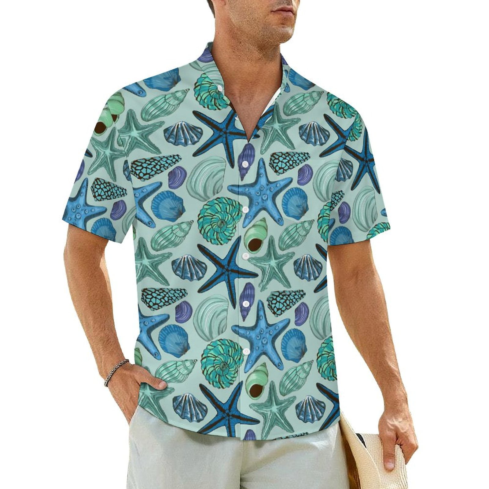 Hawaii Shirt Beach Sea Shells Blouses and White Retro Casual Shirts ...
