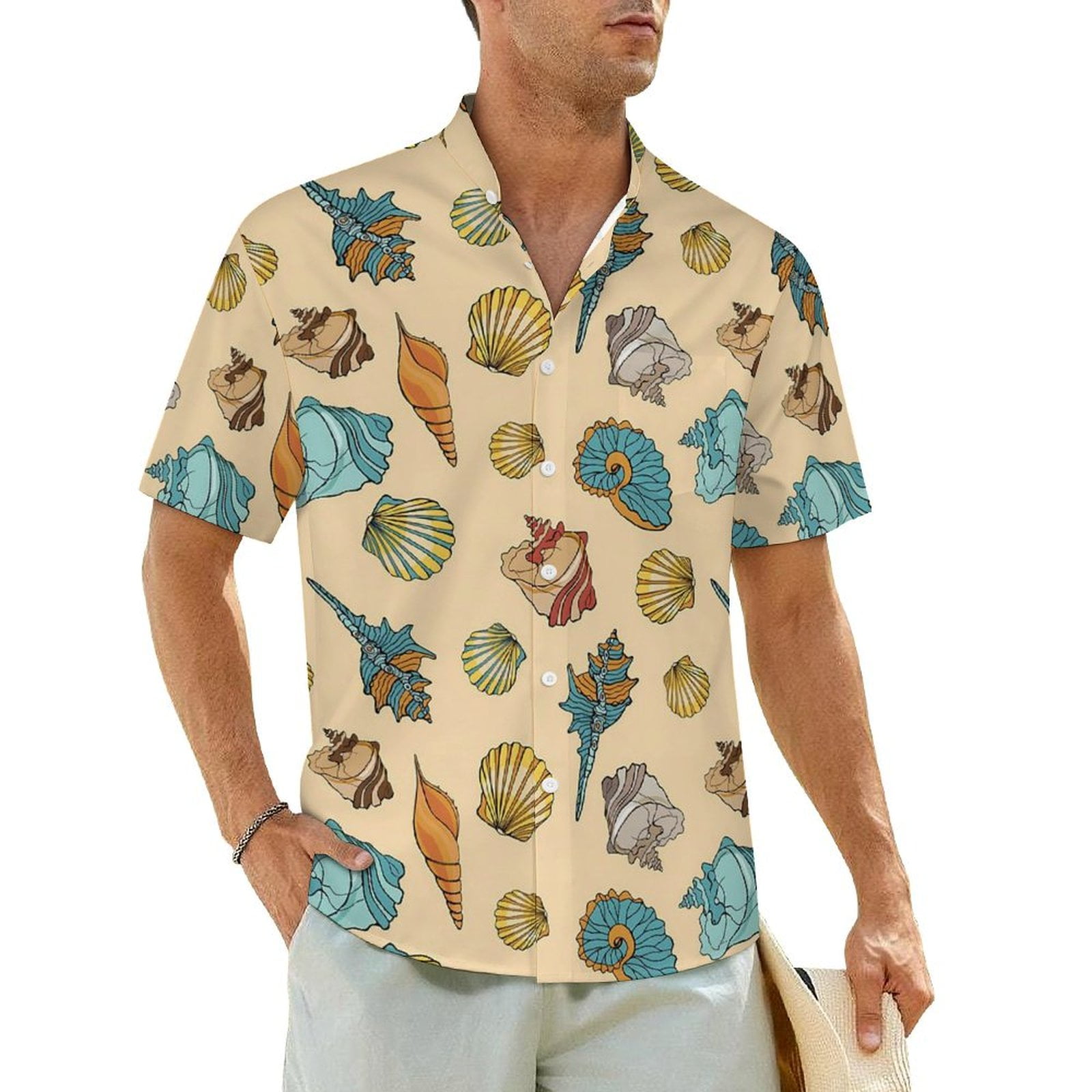 Hawaii Shirt Beach Sea Shells Blouses and White Retro Casual Shirts ...