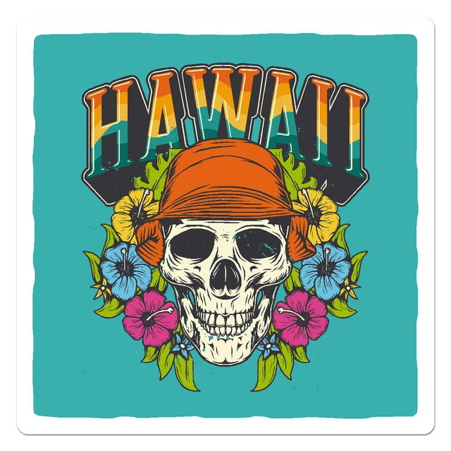 Hawaii Skull Hibiscus Sticker Phone Decal Water Bottle Stickers Car ...