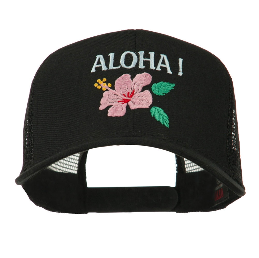 Hawaii State Flower with Aloha Embroidered Trucker Cap - Black OSFM ...