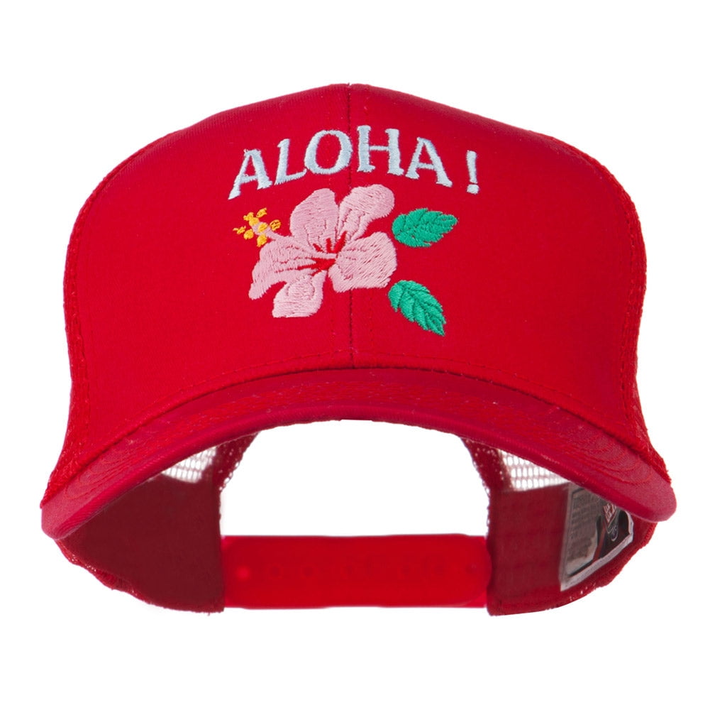 Hawaii State Flower with Aloha Embroidered Trucker Cap - Red OSFM ...