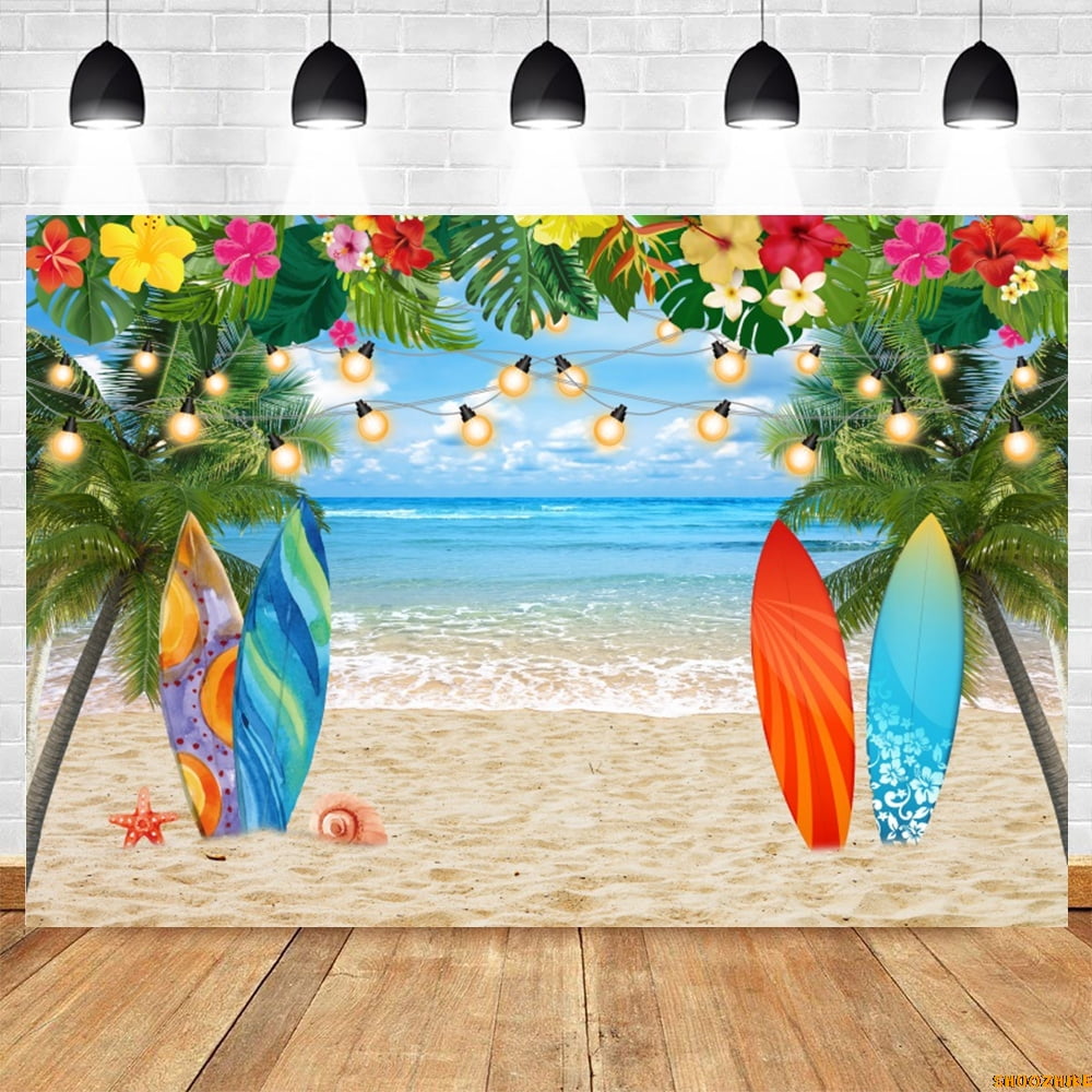 Hawaii Summer Seaside Beach Backdrop Tropical Flower Palm Tree Flamingo ...