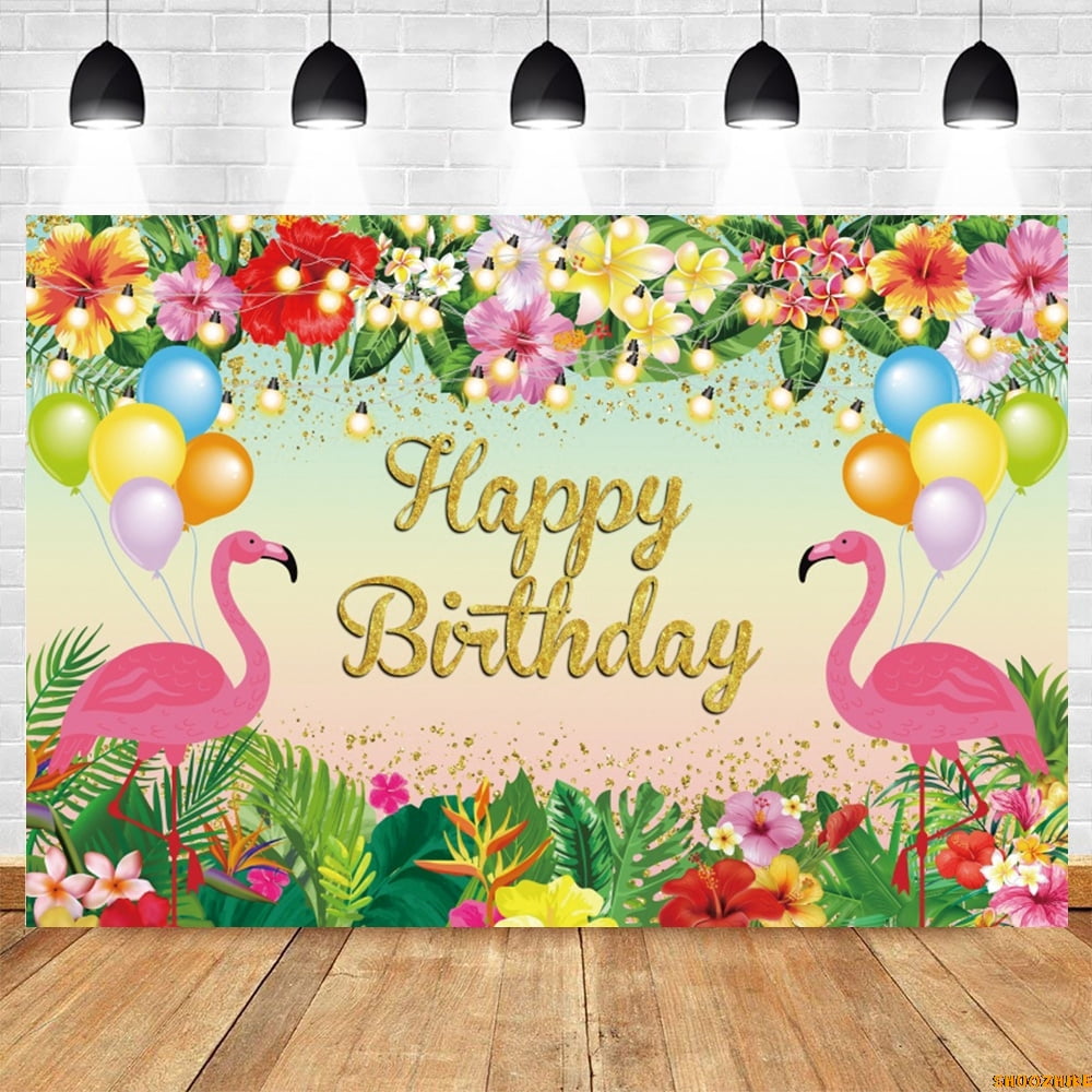 Hawaii Summer Seaside Beach Backdrop Tropical Flower Palm Tree Flamingo ...