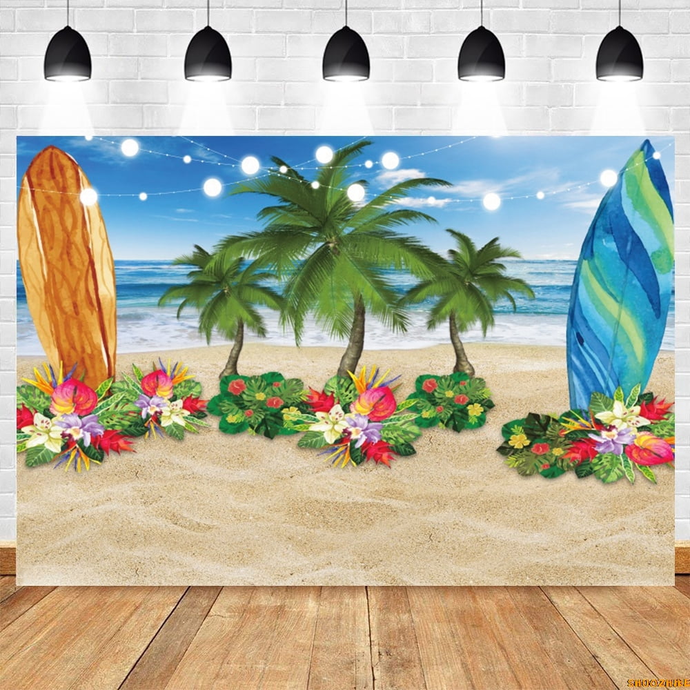 Hawaii Summer Seaside Beach Backdrop Tropical Flower Palm Tree Flamingo ...