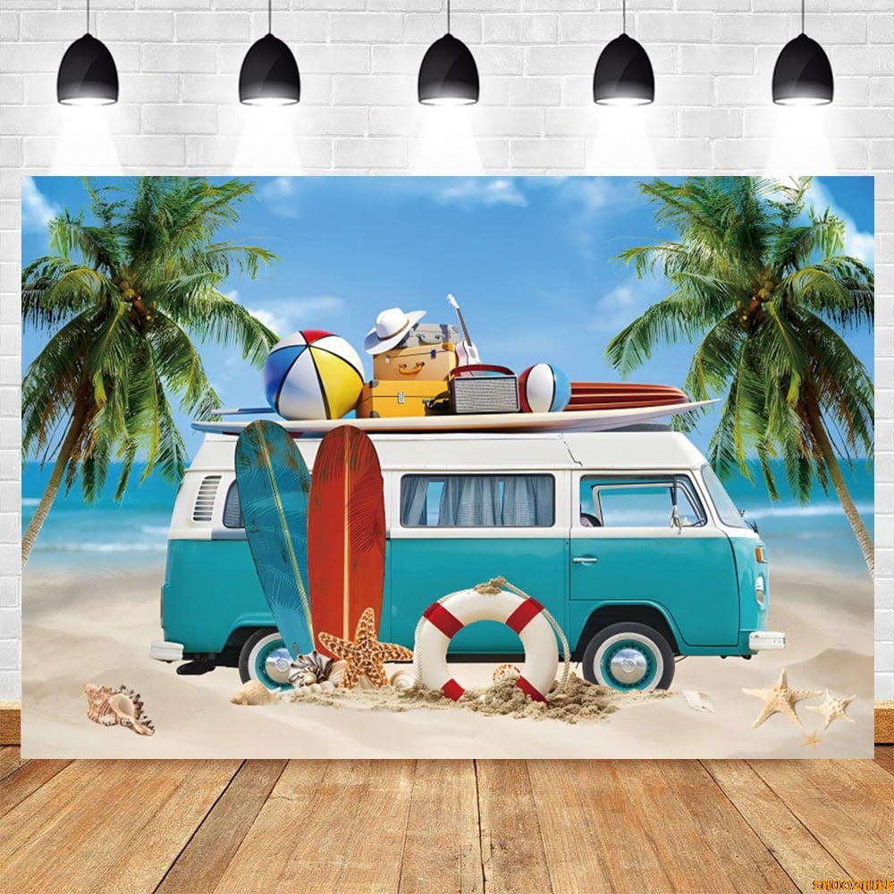 Hawaii Summer Seaside Beach Backdrop Tropical Flower Palm Tree Flamingo ...
