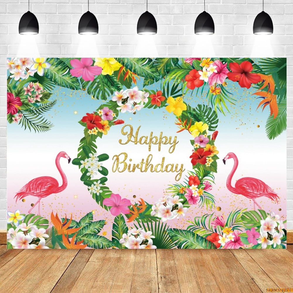 Hawaii Summer Seaside Beach Backdrop Tropical Flower Palm Tree Flamingo ...