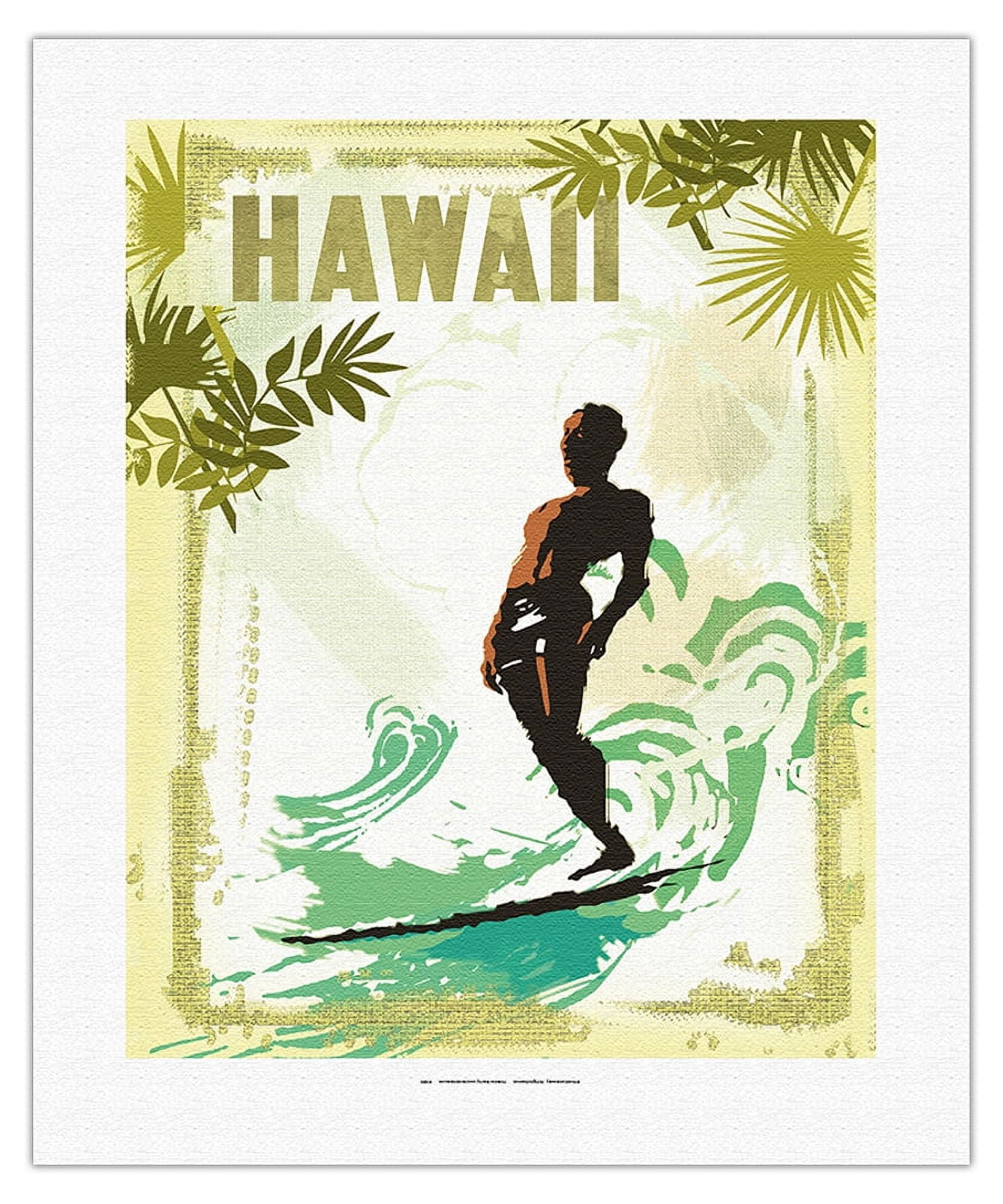 Hawaii - Surfer On Wave - Vintage Travel Poster by Wade Koniakowsky ...