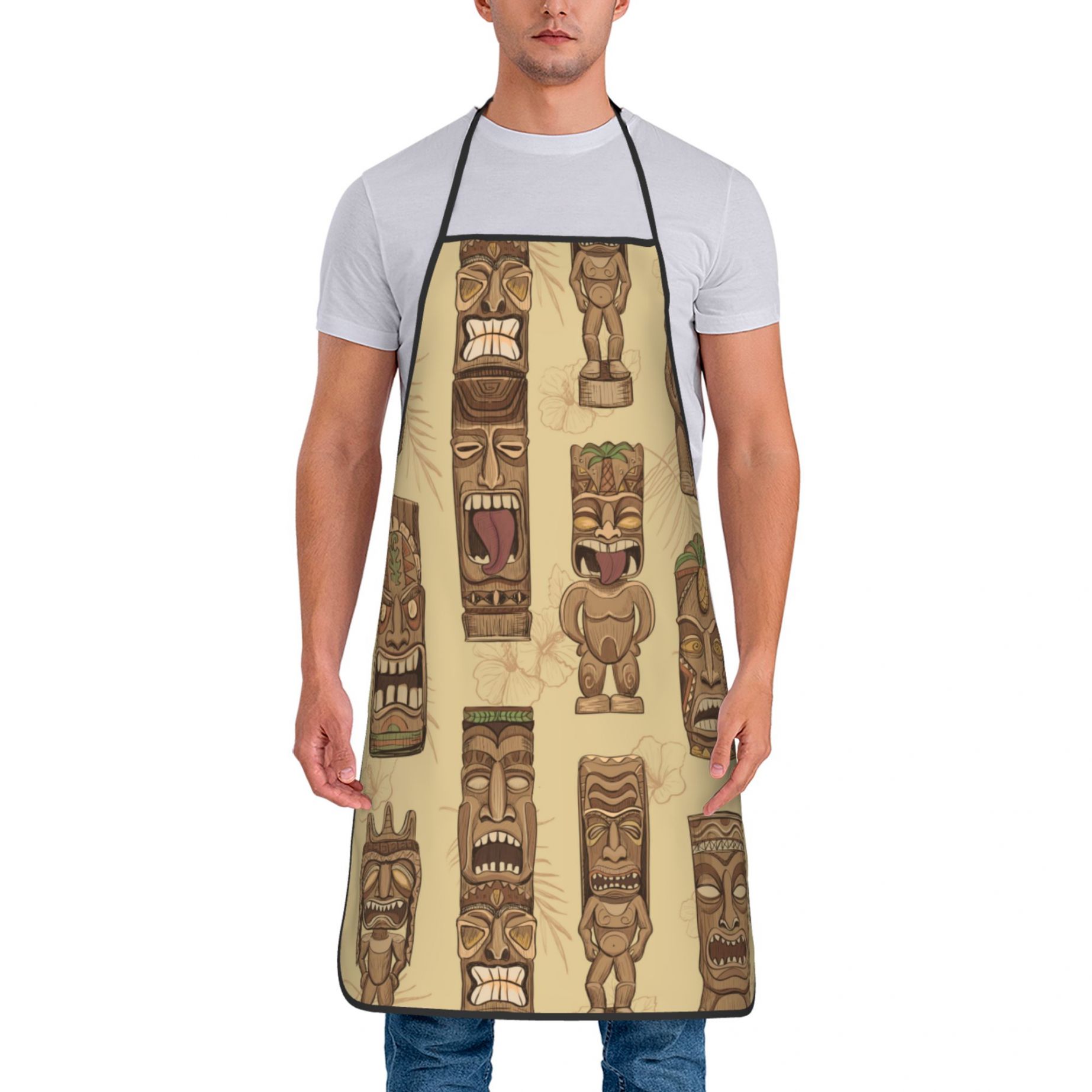 Hawaii Tiki Mask Aprons for Women Men Waterproof Apron Kitchen Chef ...