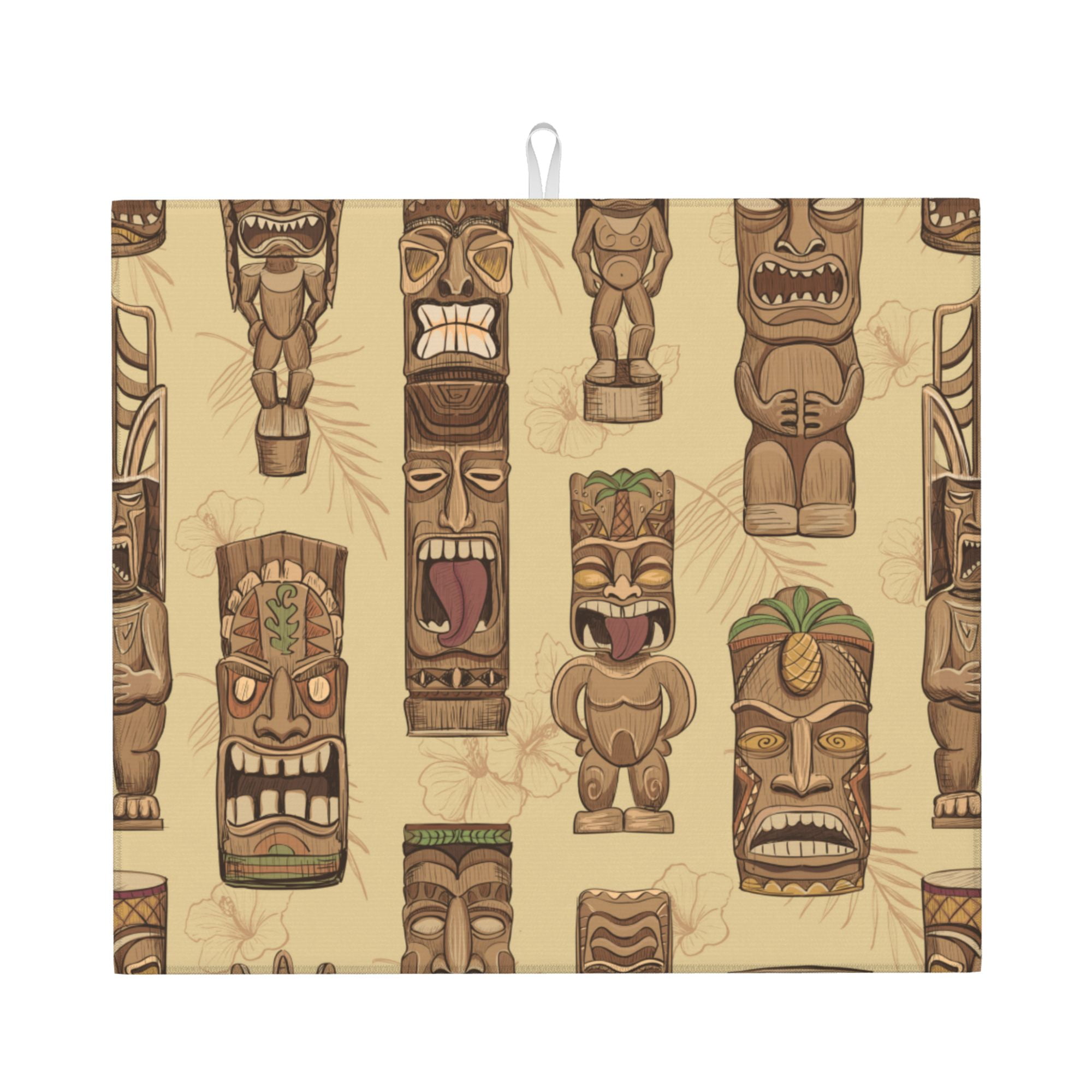 Hawaii Tiki Mask Microfiber Kitchen Counter Mat,Dish Drying Pad for ...