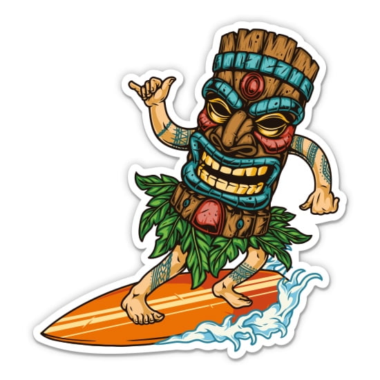 Hawaii Tiki Surfer - 12" Vinyl Sticker Waterproof Decal - Walmart.com