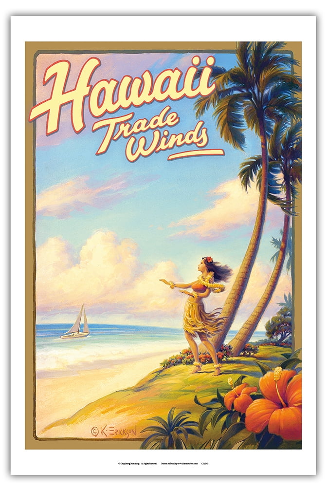 Hawaii Trade Winds - Hula Dancer - Vintage Hawaiian Travel Poster by ...