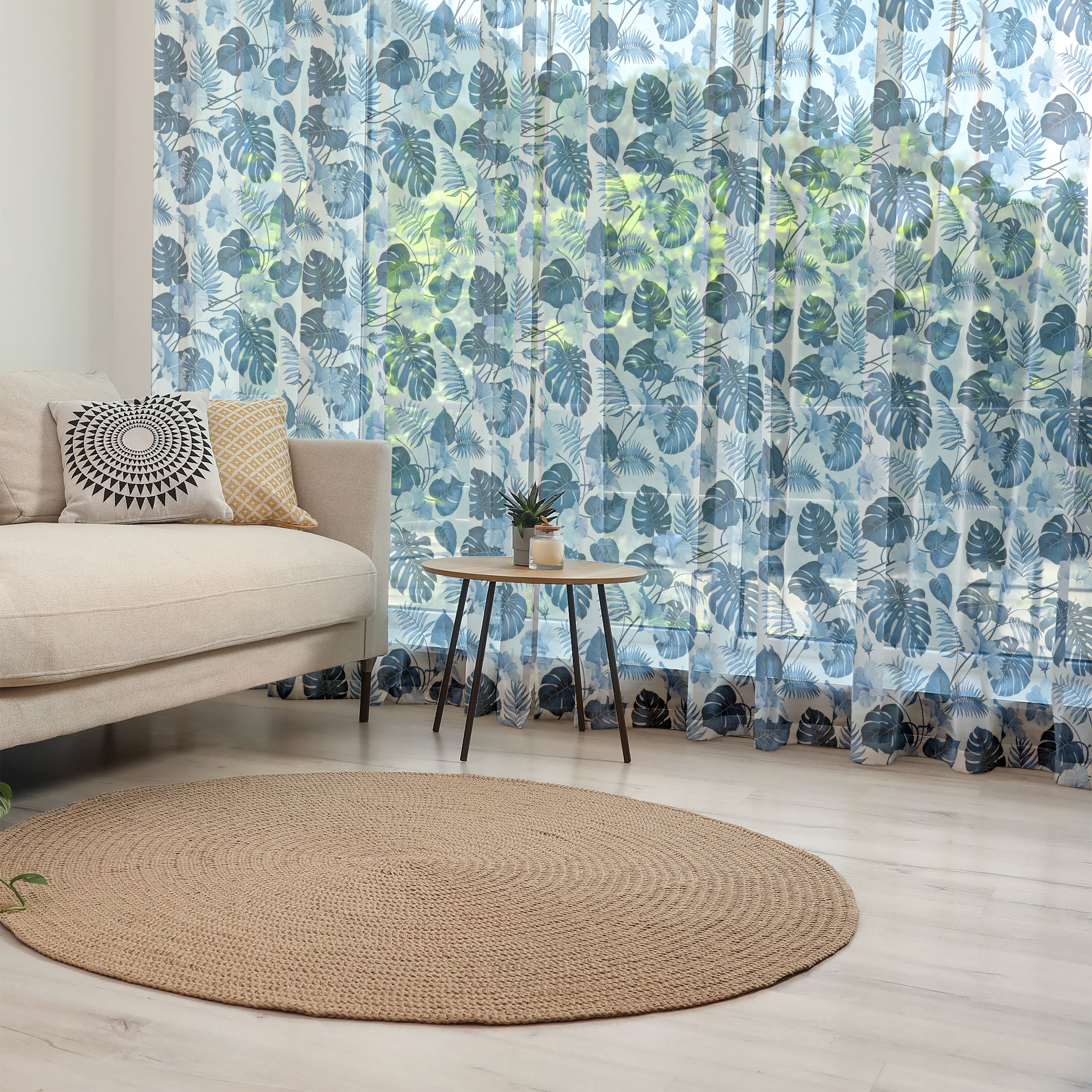 Hawaii Tulle Curtains with Rod Pocket, Branch of Arecaceae Tree ...