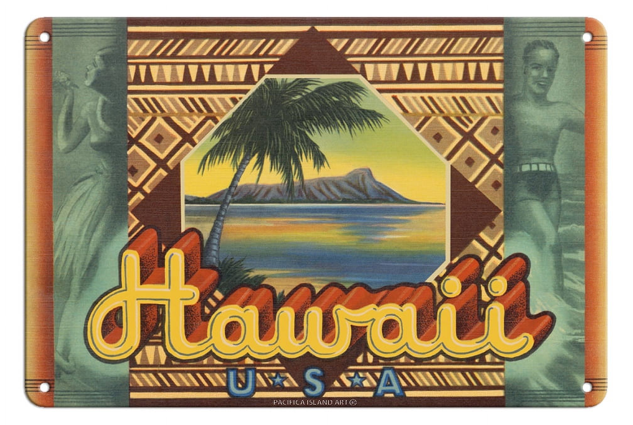 Hawaii USA - Hawaiian Hula Dancer Surfer - Vintage Travel Poster c.1937 ...