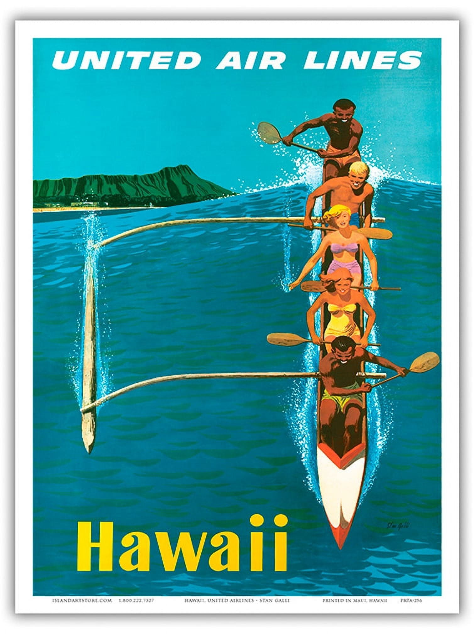 Hawaii - United Air Lines - Outrigger Canoe Surfing - Vintage Airline ...