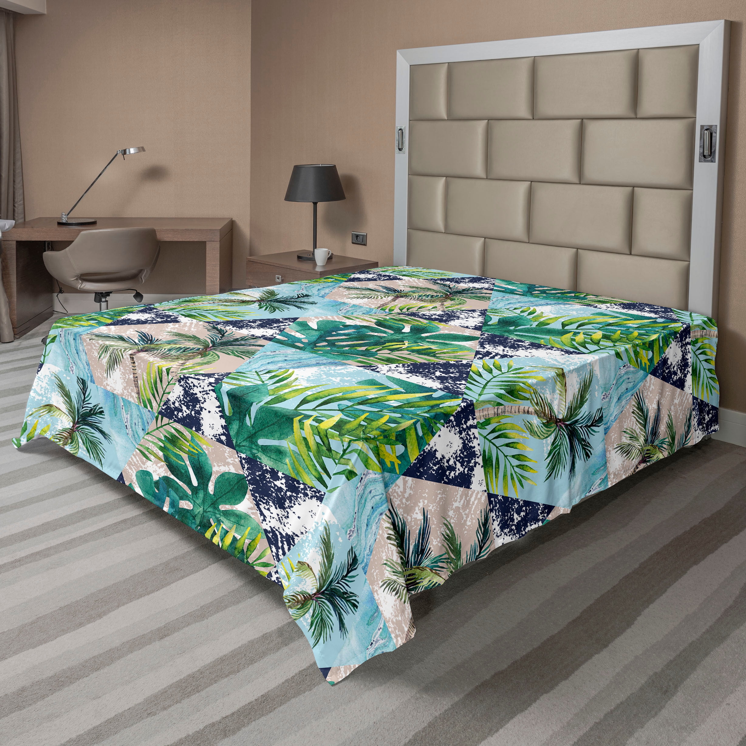 Hawaii Vibes Flat Sheet, Aloha Themed Palm Tree Illustrations with ...