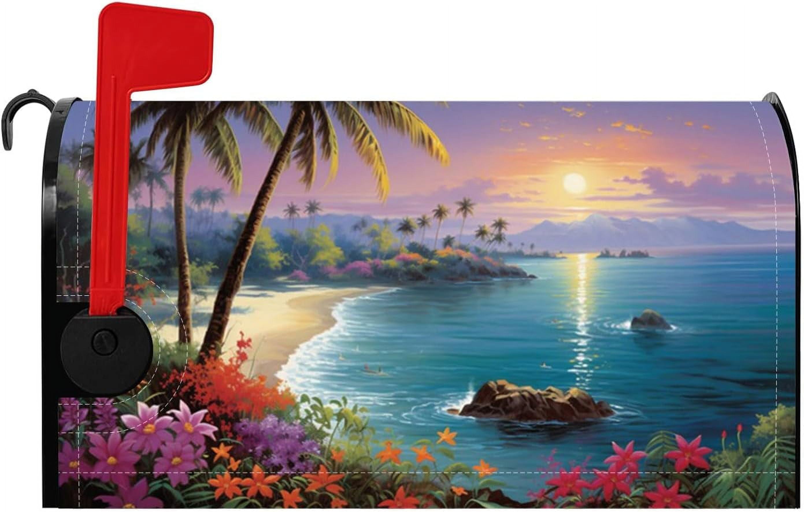 Hawaii View Mailbox Cover Colorful Floral Tropical Ocean Sunset Sunrise ...