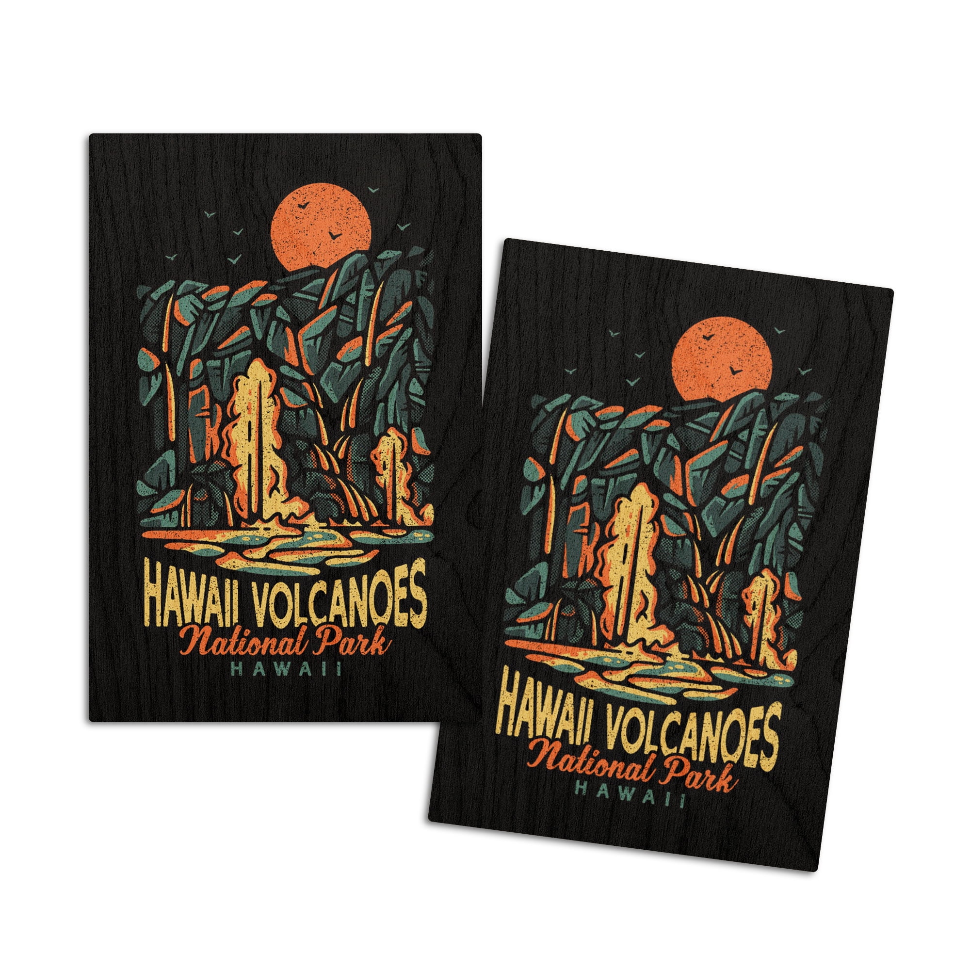 Hawaii Volcanoes National Park, Hawaii, Distressed Vector (4x6 Birch ...