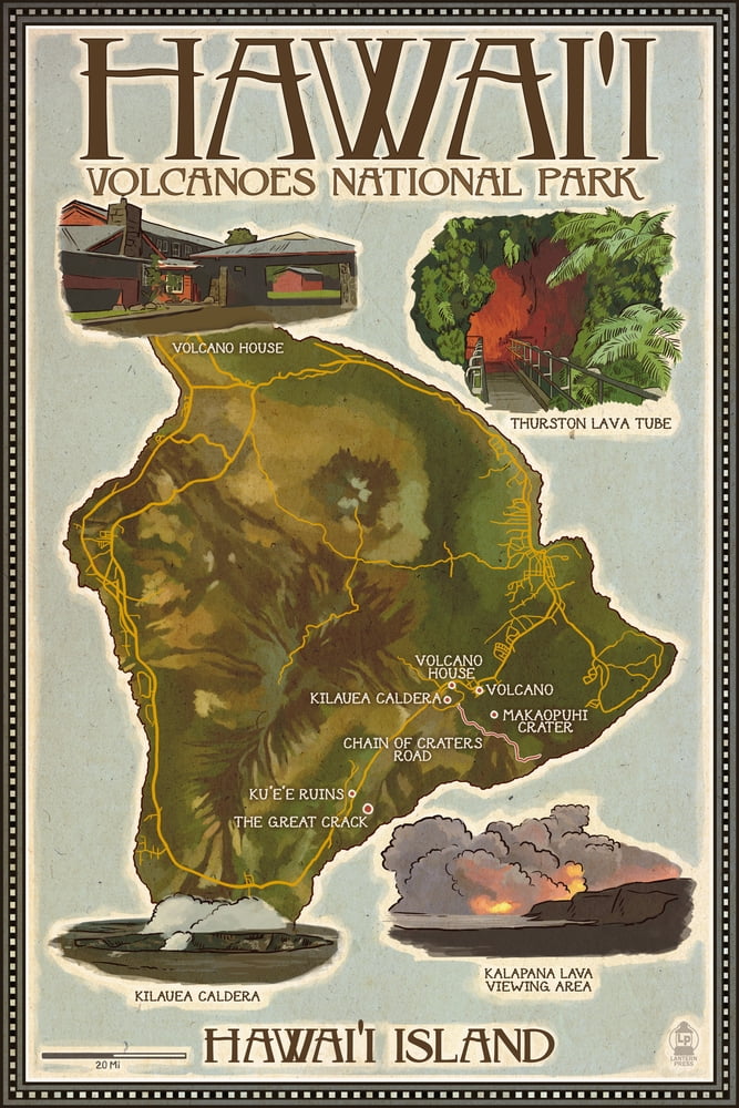 Hawaii Volcanoes National Park Map Of Hawaii 12x18 Wall Art Poster