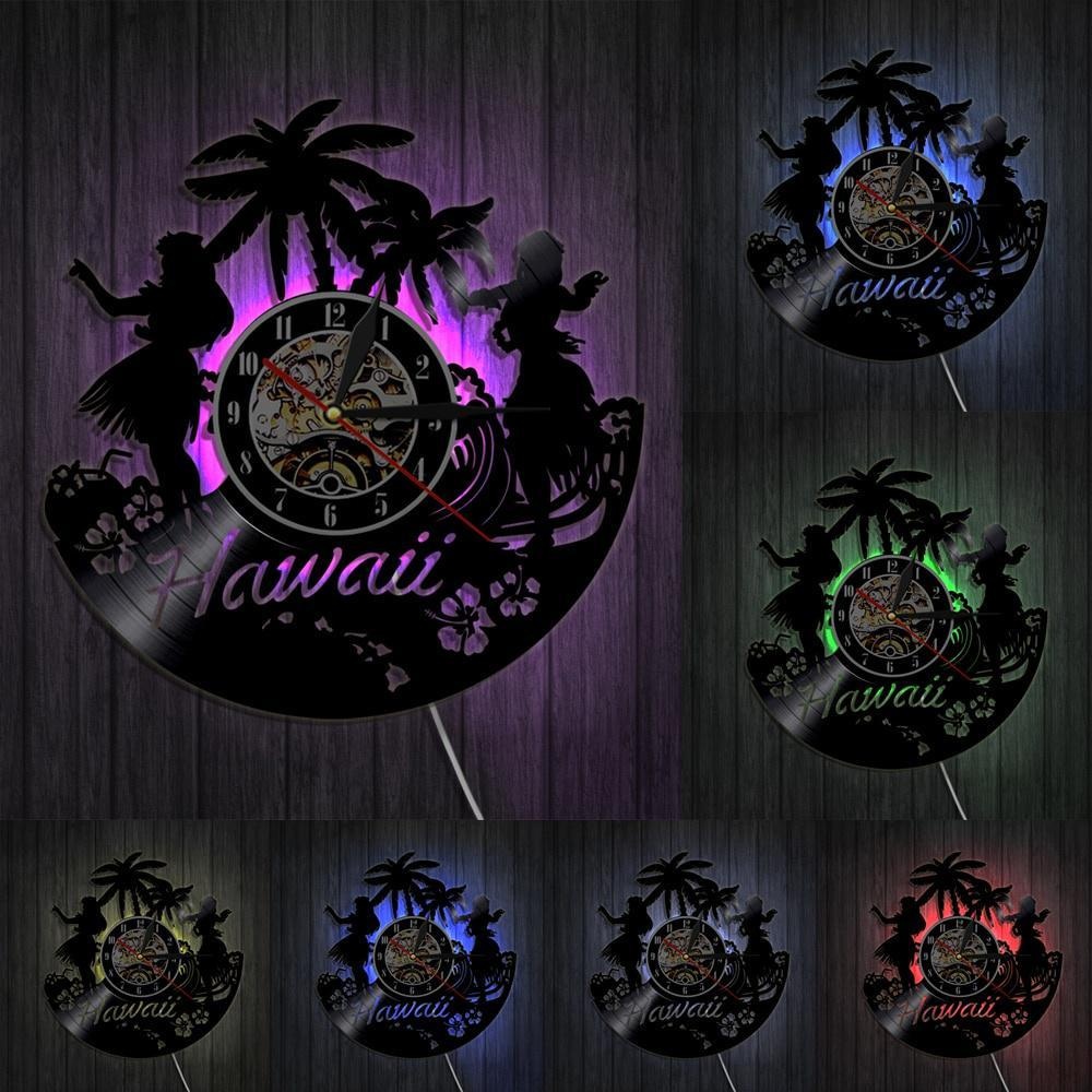 Hawaii Wall Clock Hawaiian Luau Party Wall Art Home Decor Vinyl Record ...