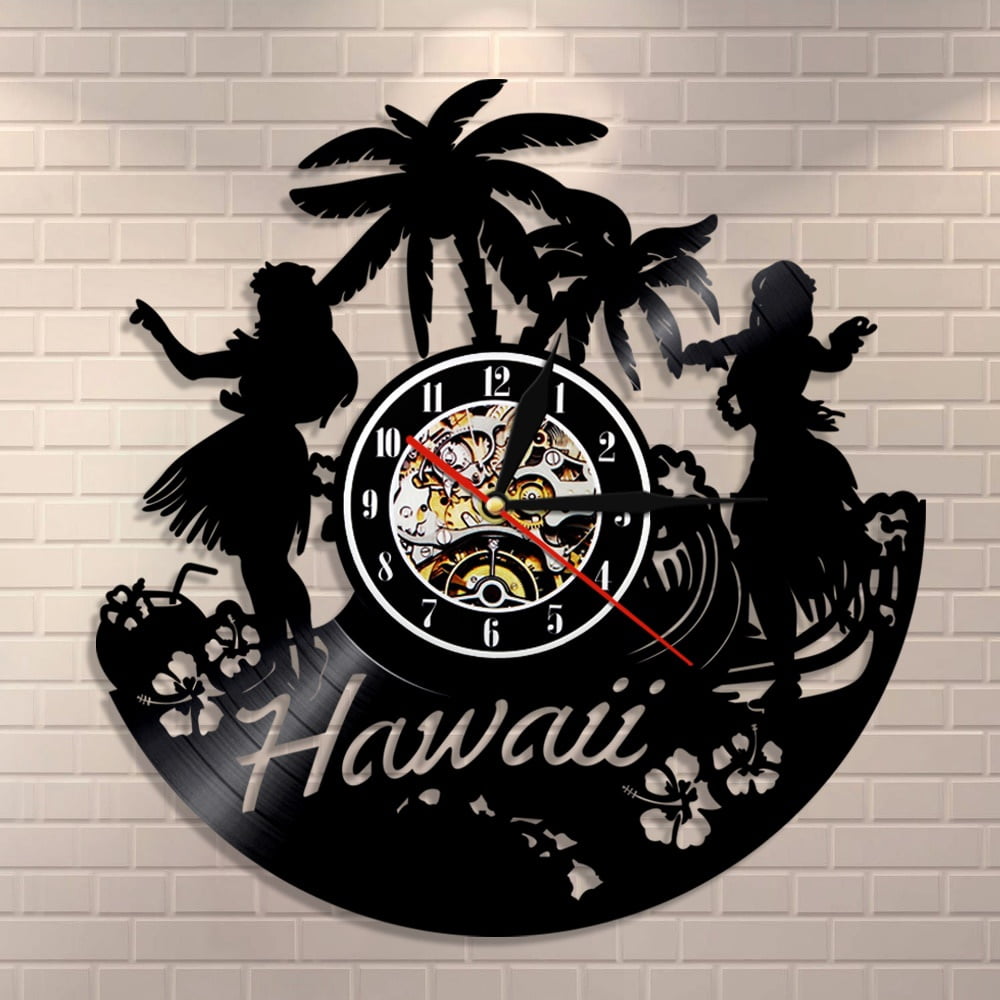 Hawaii Wall Clock Hawaiian Luau Party Wall Art Home Decor Vinyl Record ...