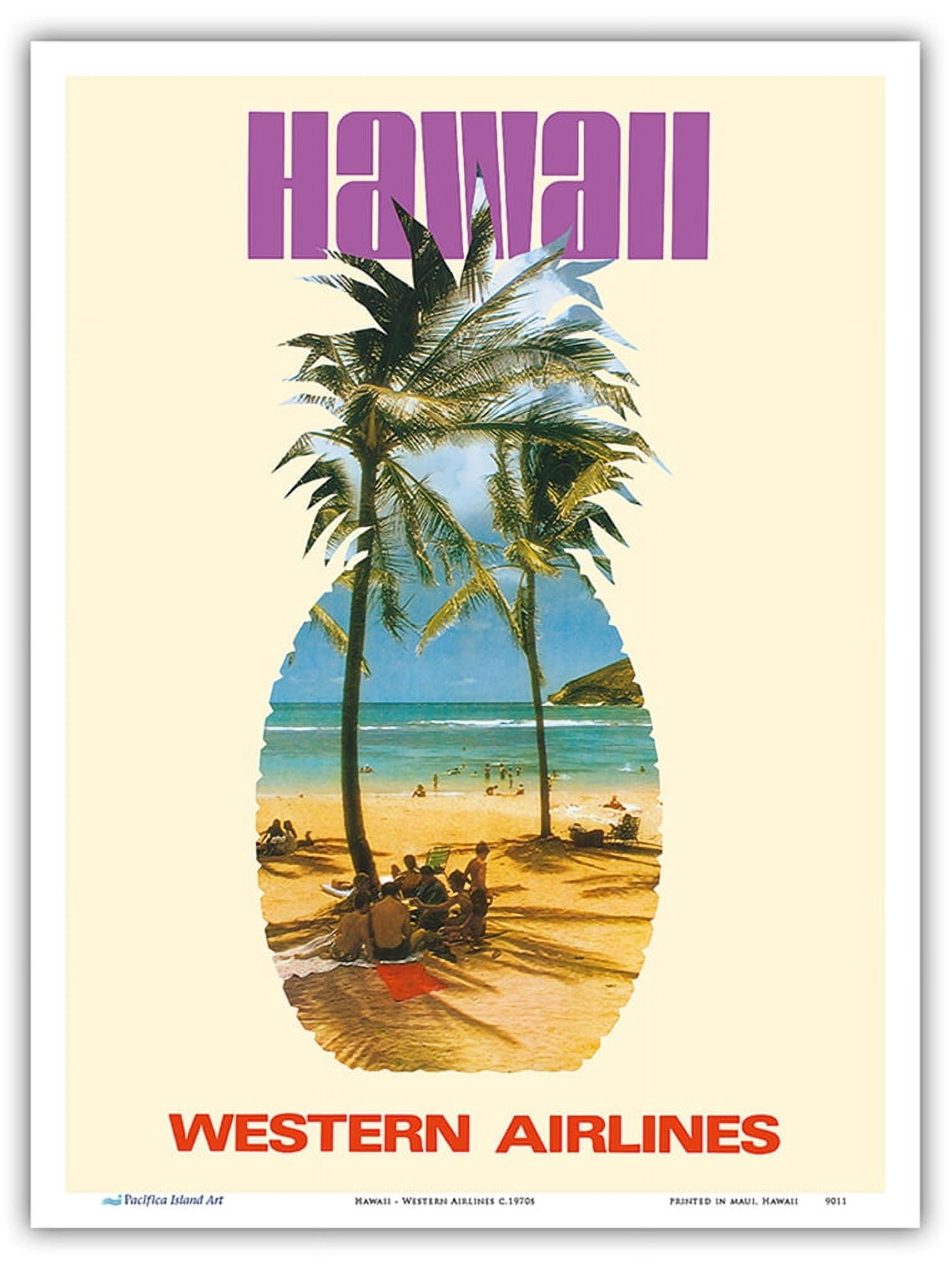 Hawaii - Western Airlines - Vintage Airline Travel Poster c.1970s ...