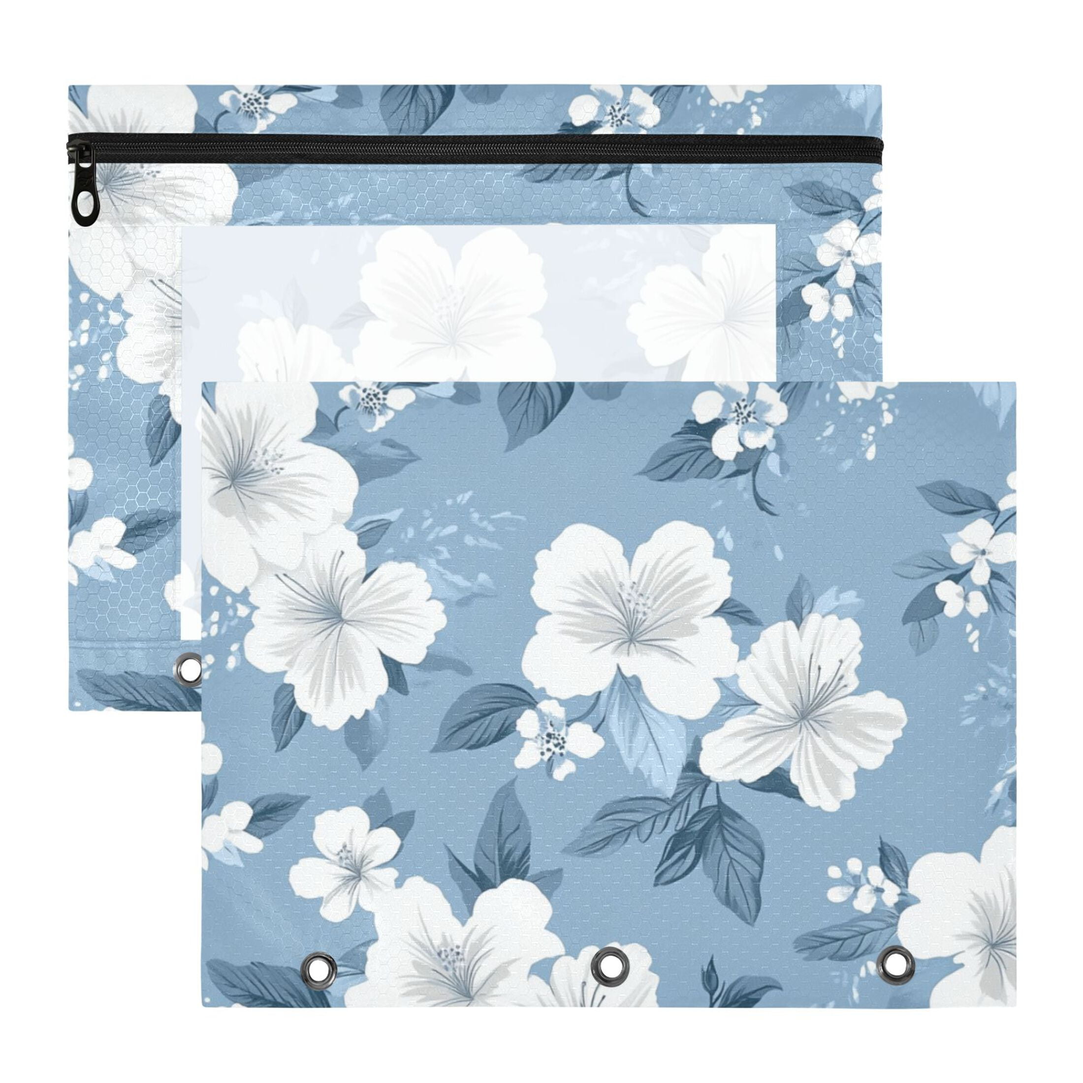 Hawaii White Florals Light Blue Background 3-Ring Binder Pouches A4 ...