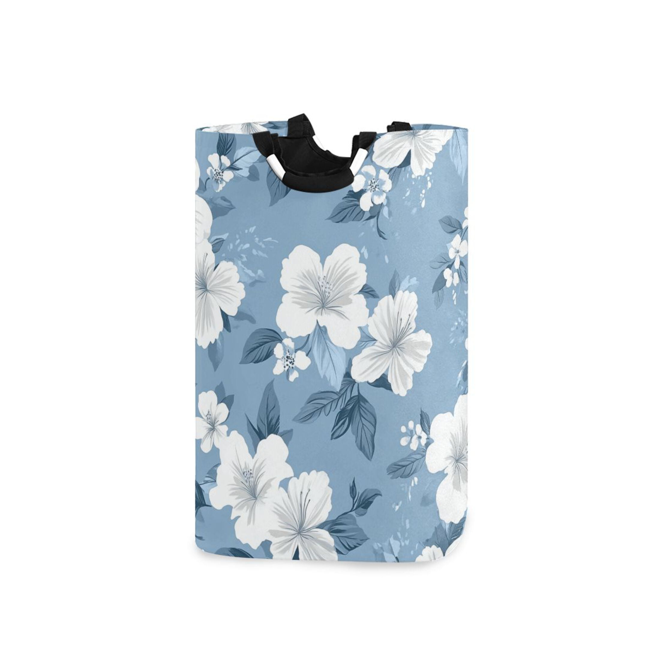 Hawaii White Florals Light Blue Background Laundry Basket with Handles ...