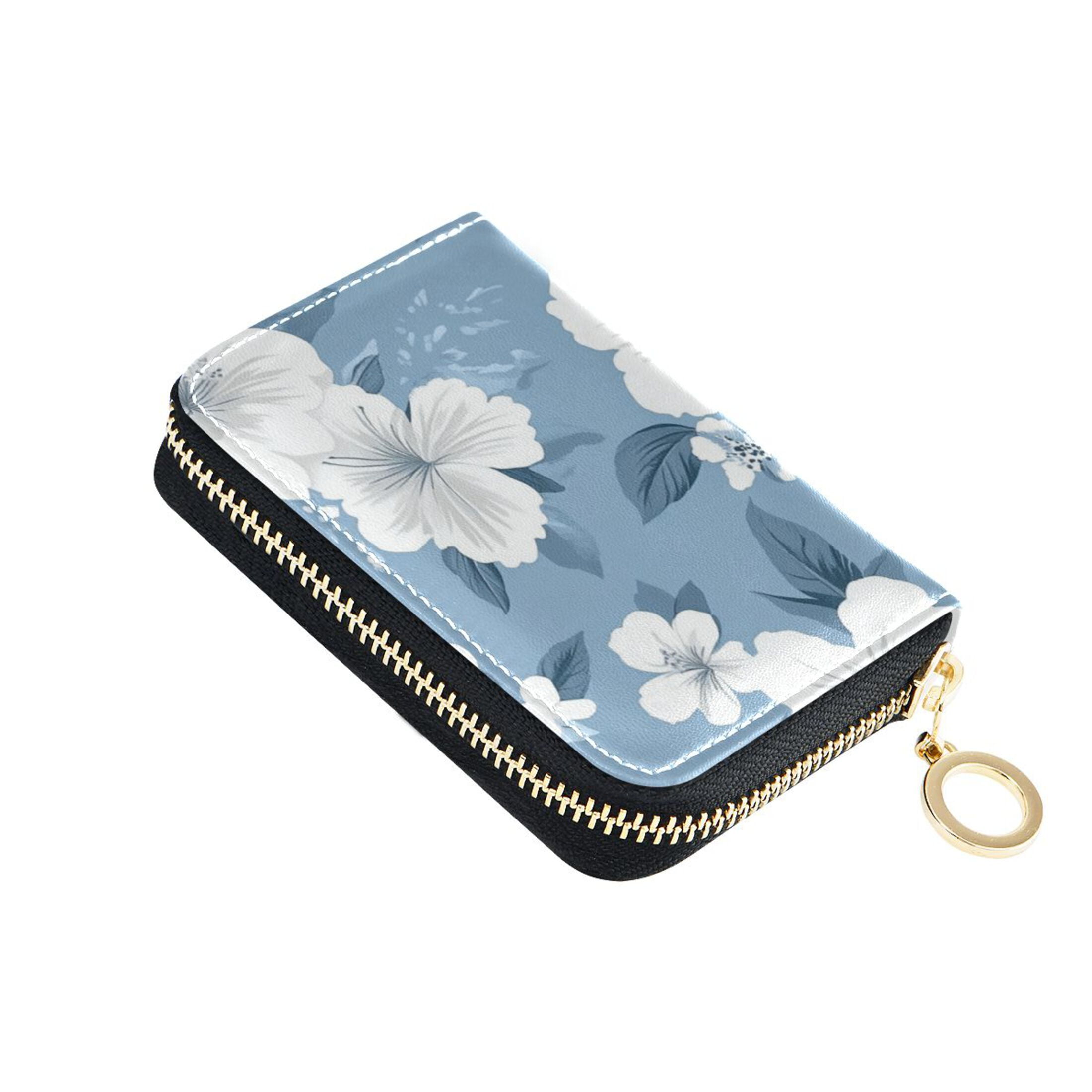 Hawaii White Florals Light Blue Background Women's Credit Card Holder ...
