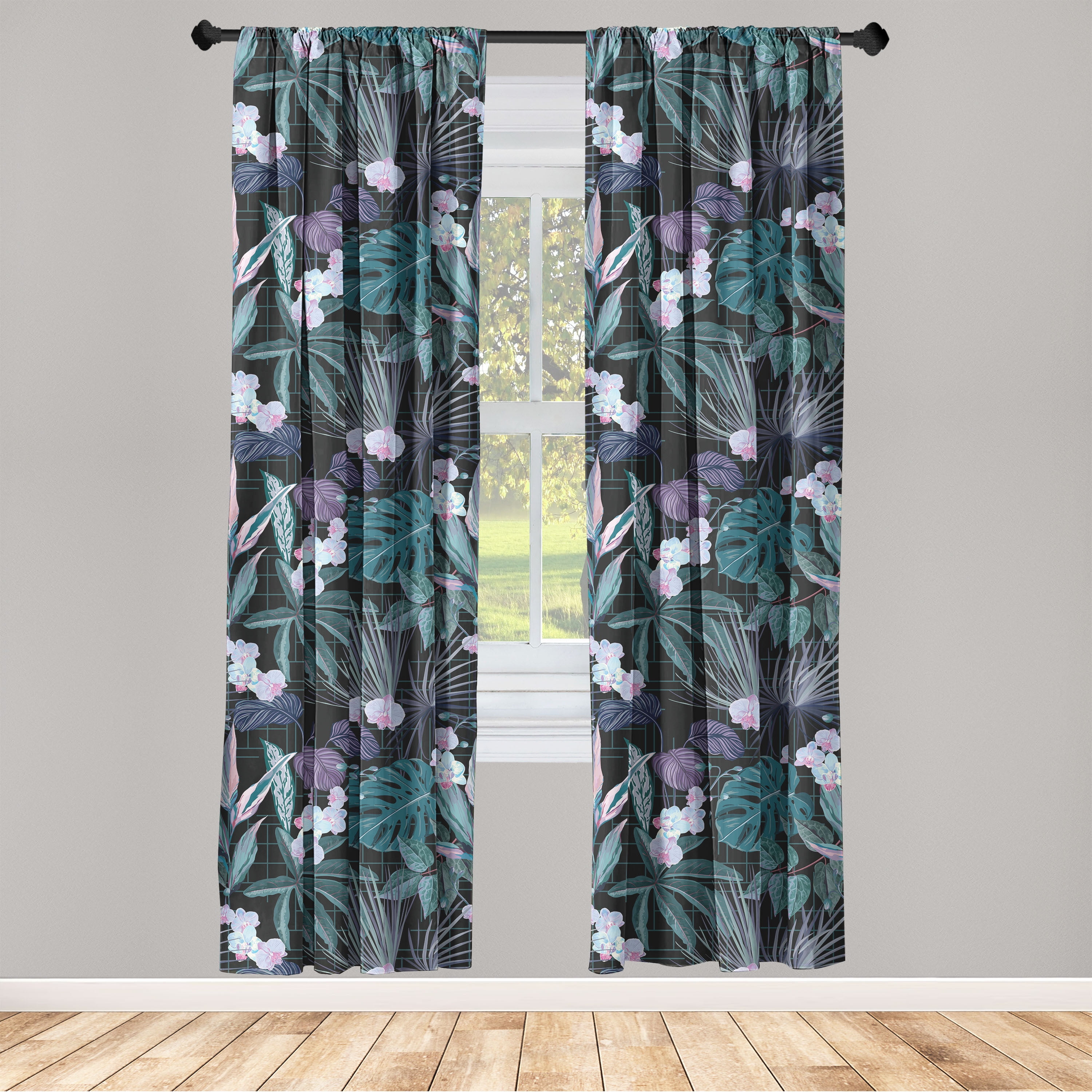 Hawaii Window Curtains, Modern Nature Greenery Leaves Design Geometric ...