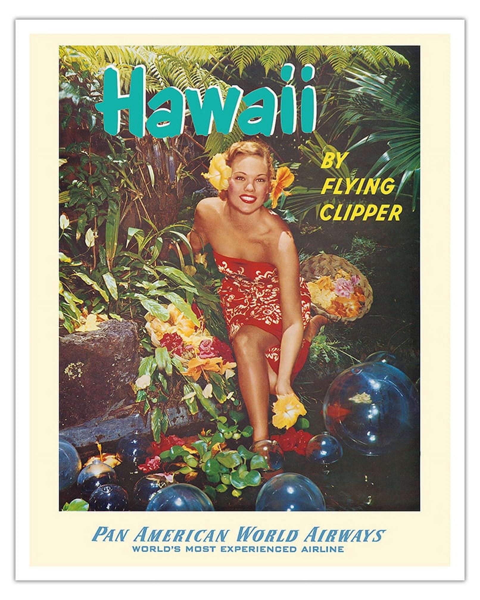 Hawaii - by Flying Clipper - Pan American World Airways - Vintage Airline Travel Poster c.1970s ...