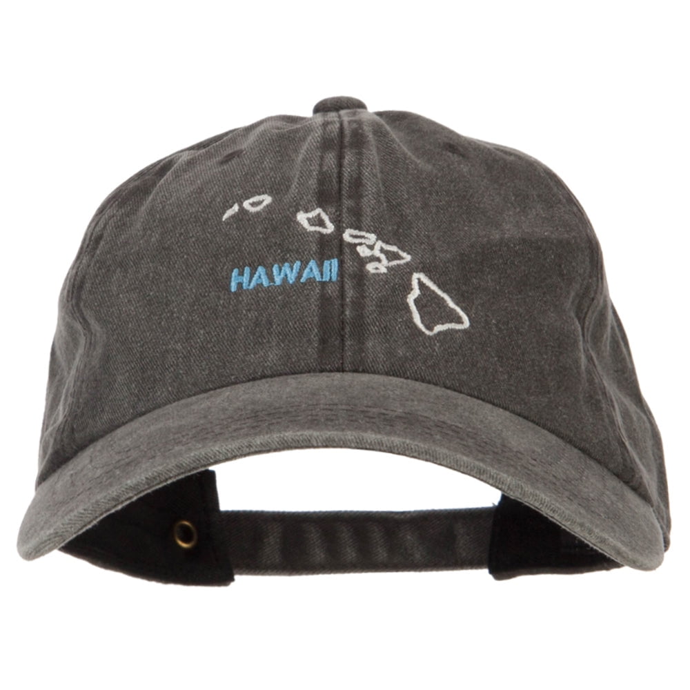Hawaii with Map Outline Embroidered Washed Cotton Twill Cap - Black ...