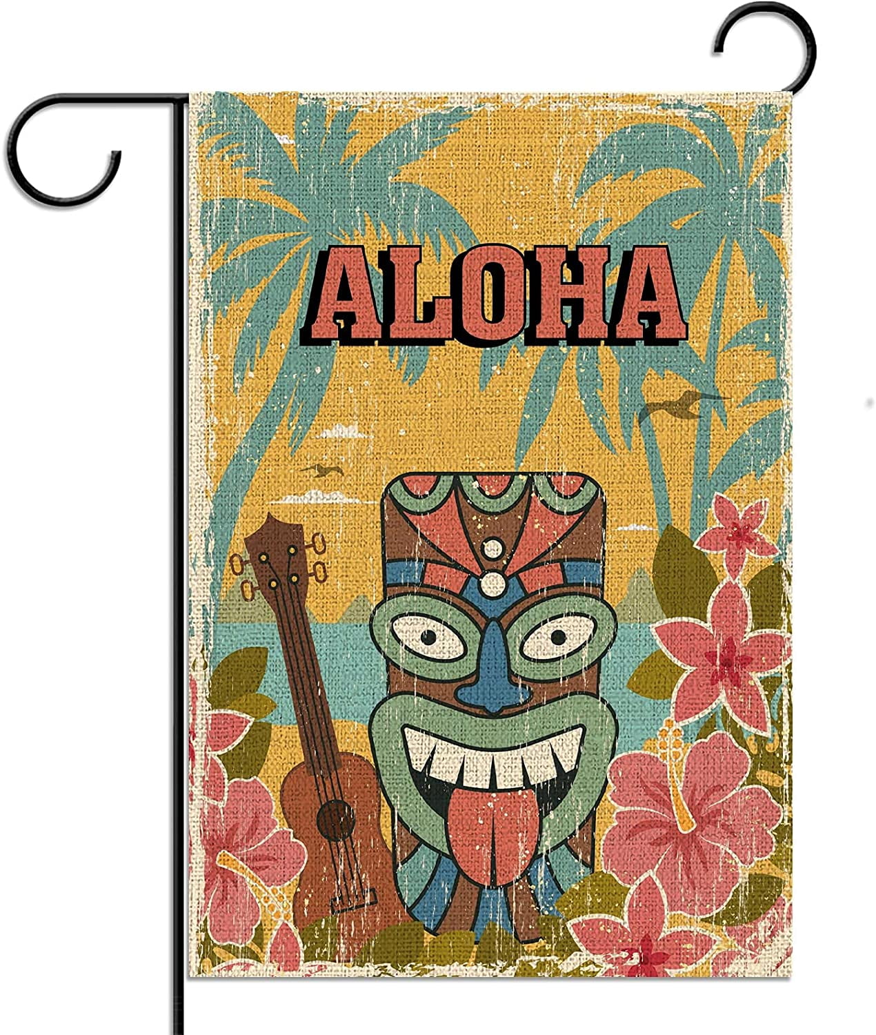 Hawaiian Aloha Garden Flag Luau Party Yard Sign Summer Hawaii Tiki Par ...