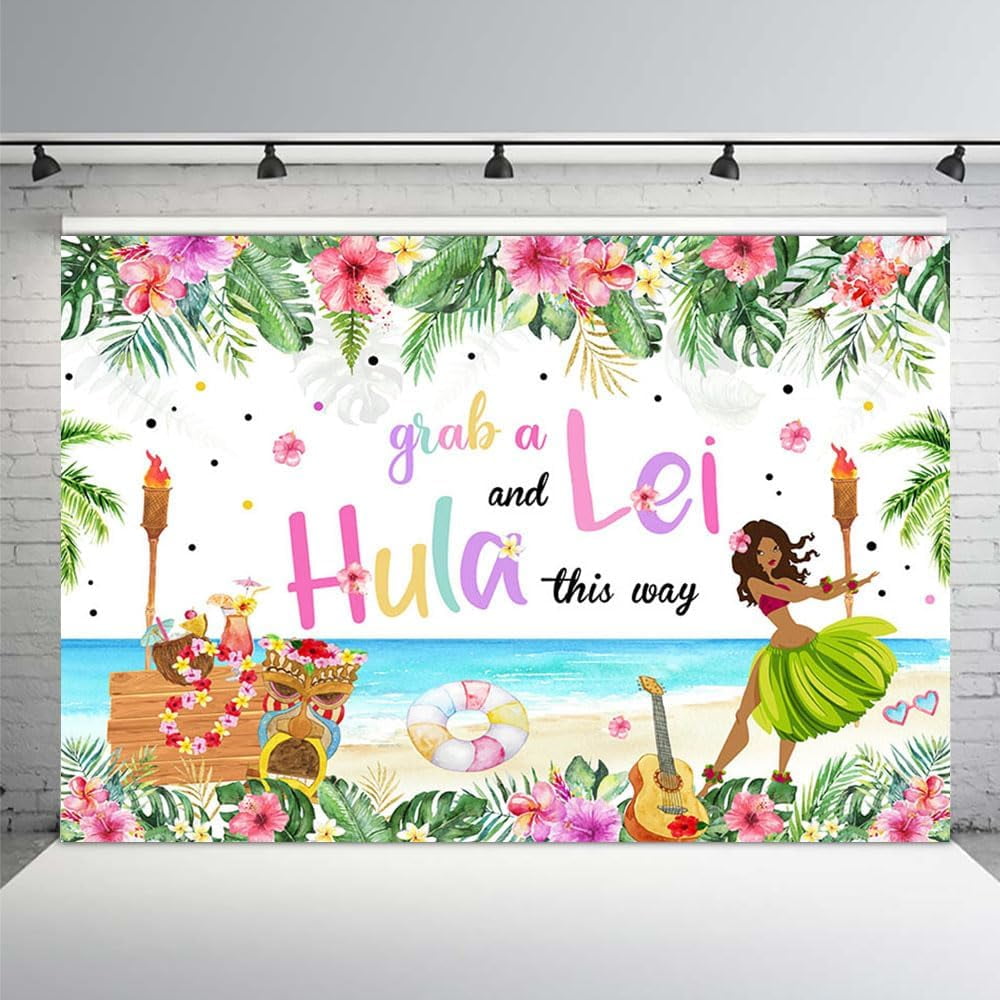 Hawaiian Aloha Luau Birthday Party Backdrop Grab a Lei and Hula This ...