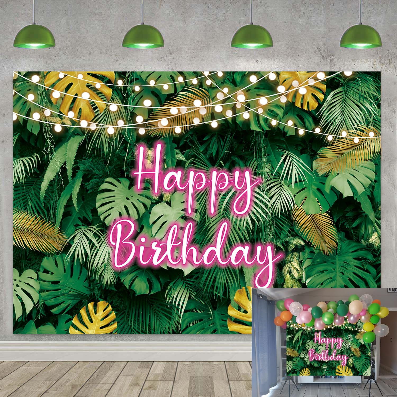 Hawaiian Aloha Luau Party Backdrop Tropical Palm Leaves Happy Birthday ...