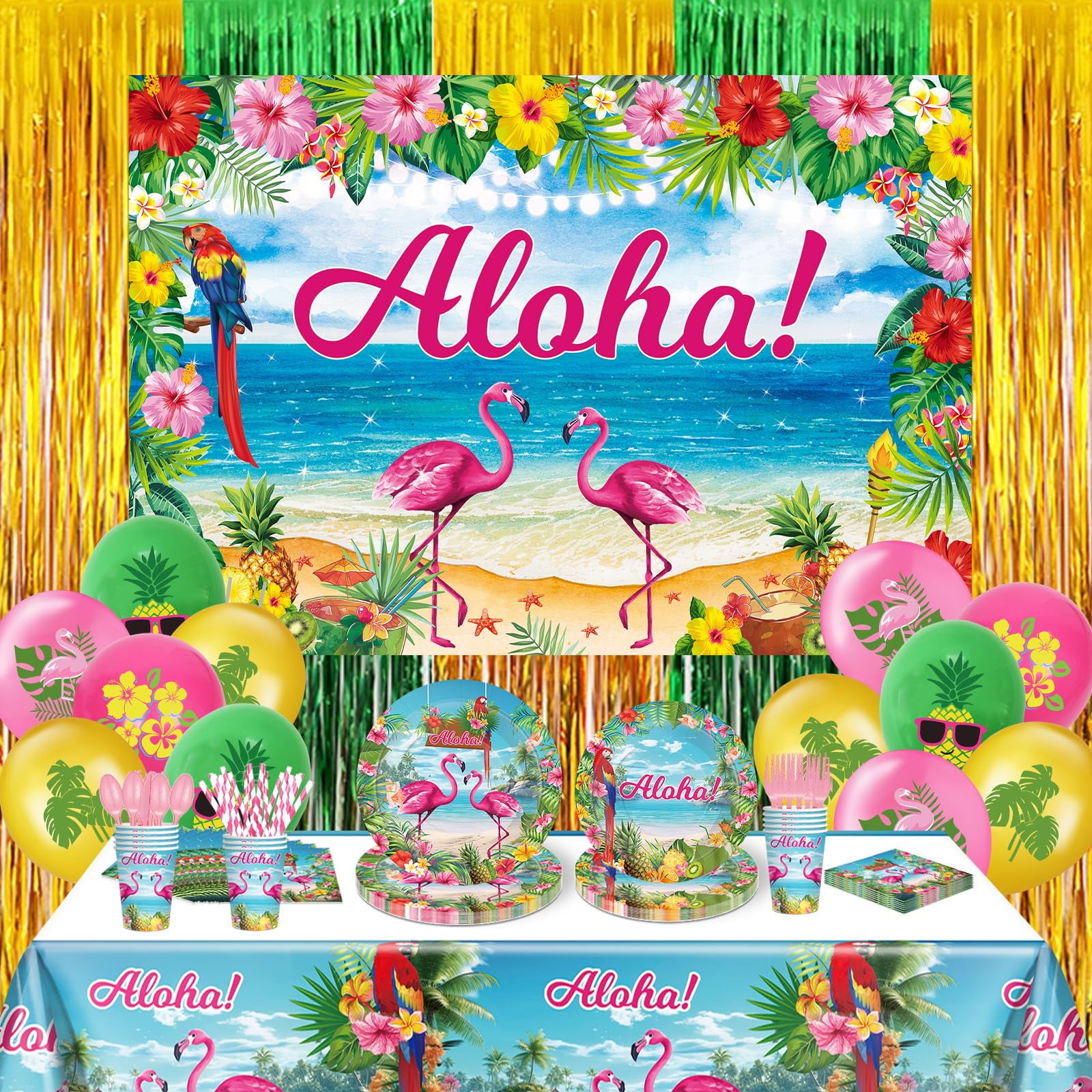 Hawaiian Aloha Luau Party MMF7 Decorations Tropical Aloha Disposable ...