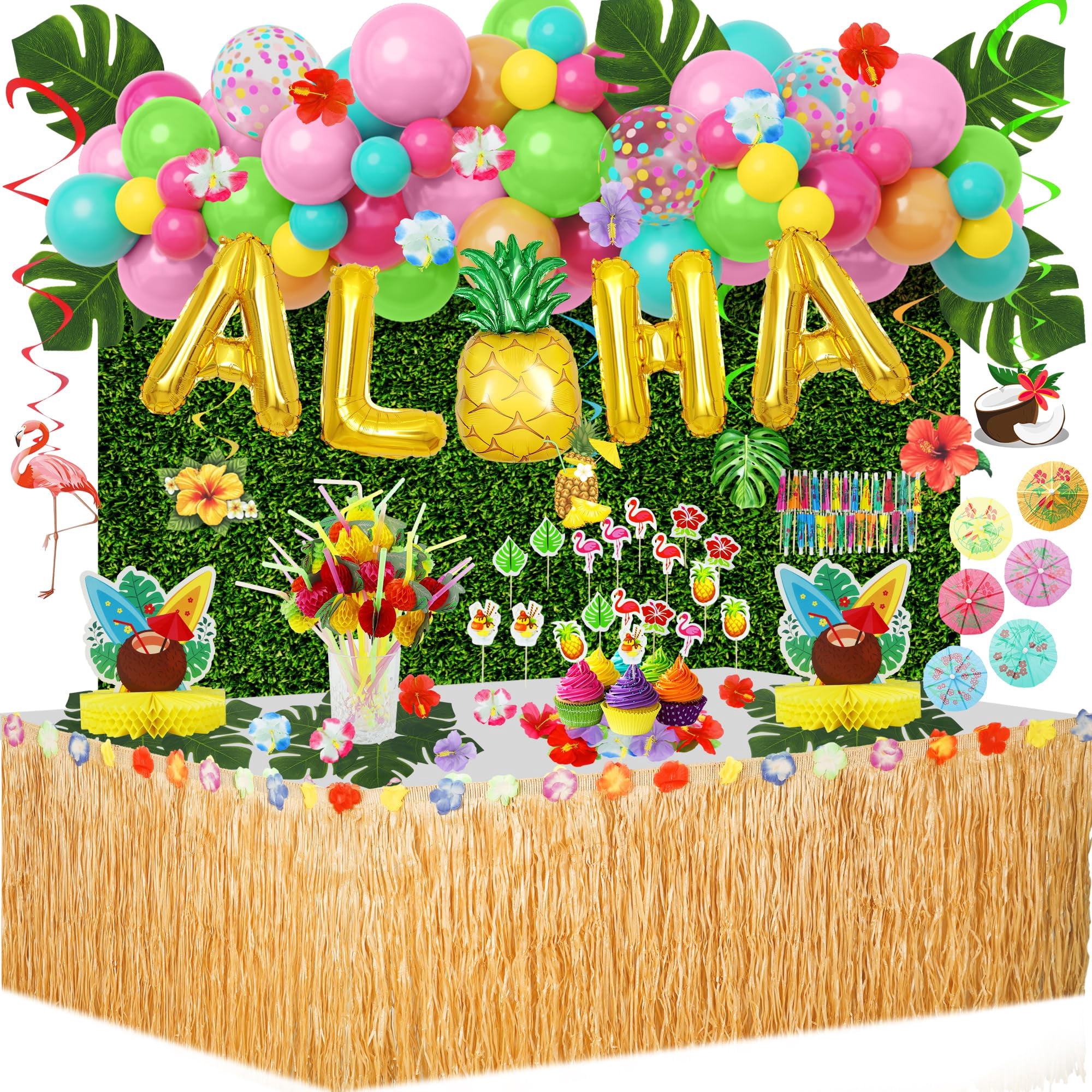 Hawaiian Aloha Luau Party SSF20 Decorations, 153Pcs Tropical Birthday ...