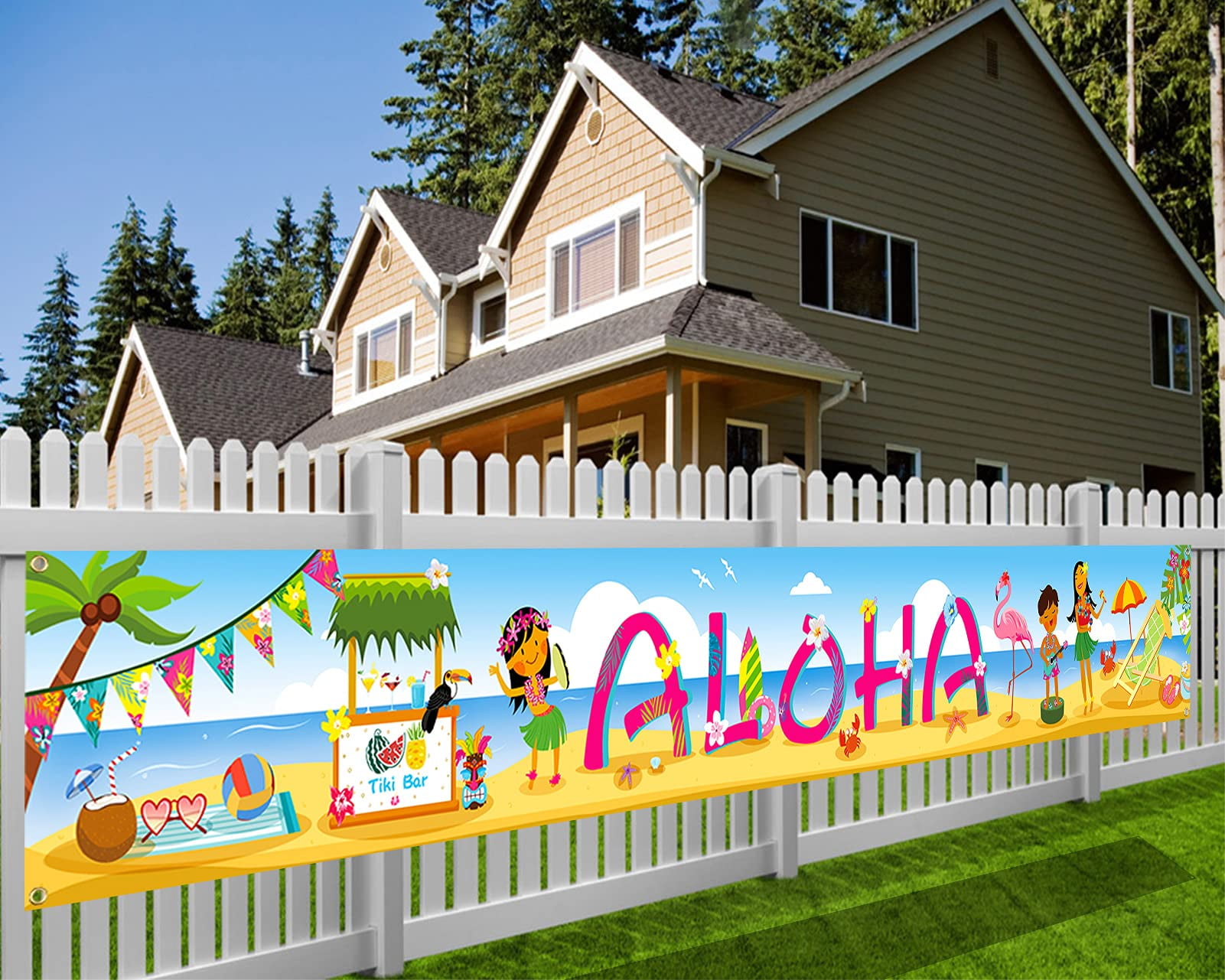 Hawaiian Aloha Party Banner Decoration Luau Party Yard Sign Banners ...