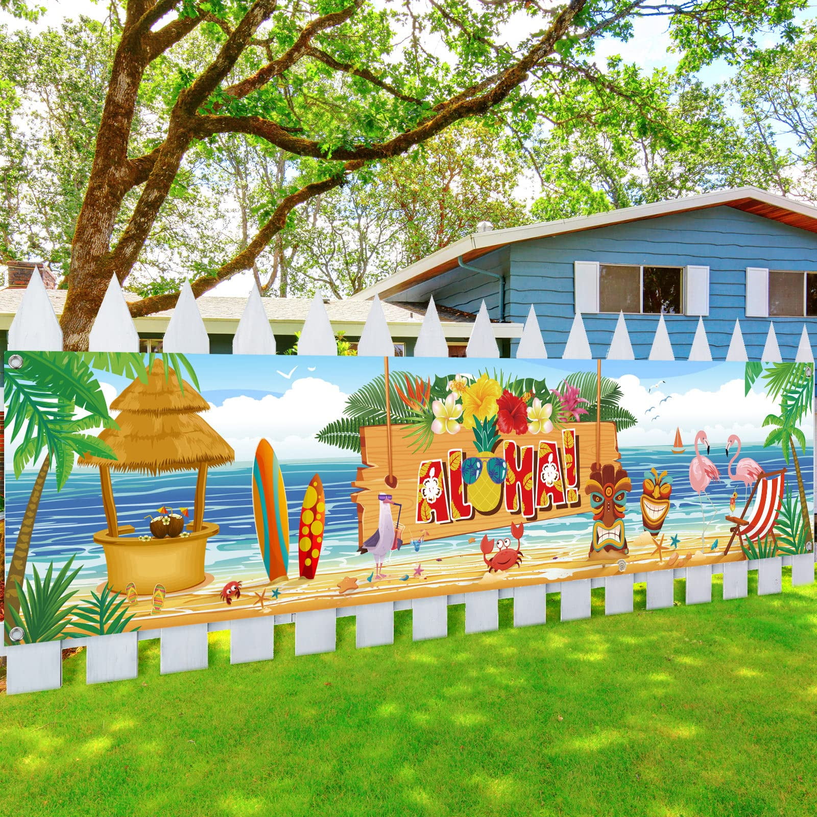 Hawaiian Aloha Party Banner Decoration Luau Party Yard Sign Banners ...