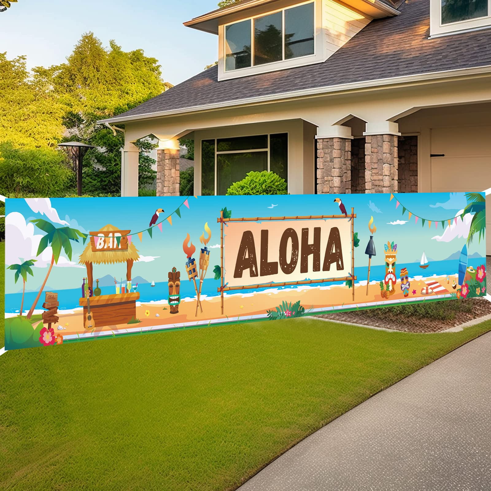 Hawaiian Aloha Party Banner ration Luau Party Yard Sign Banners Photo ...