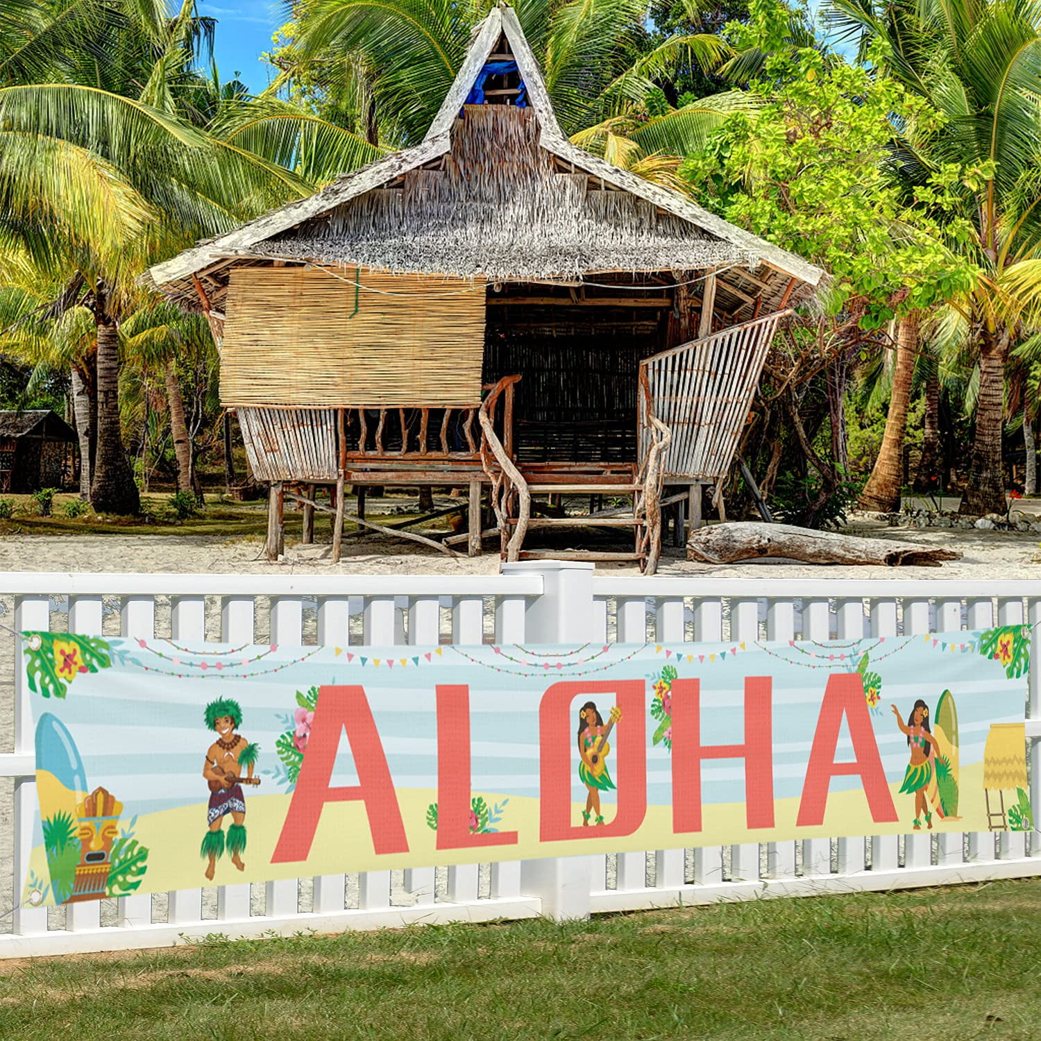 Hawaiian Aloha Party Banner ration Luau Party Yard Sign Banners Photo ...