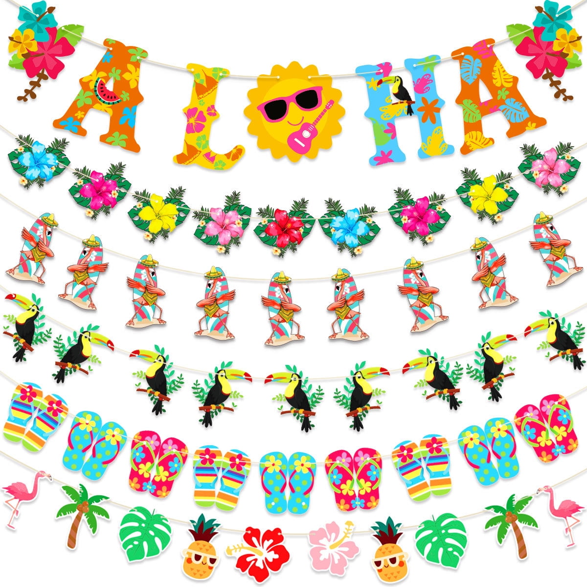 Hawaiian Aloha Party Decorations Luau Tropical Party Bunting Hibiscus ...