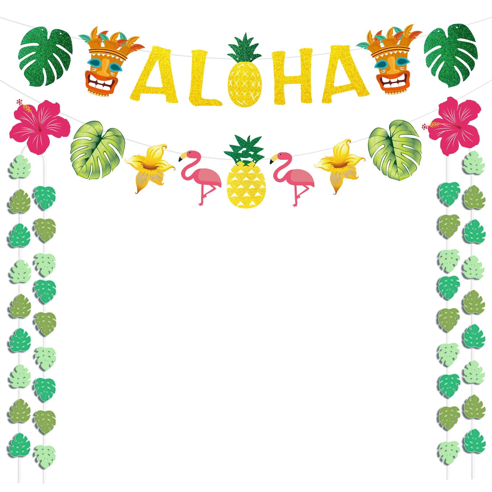 Hawaiian Aloha PartyEGSC Decorations - Gold Glittery Aloha Banner for ...