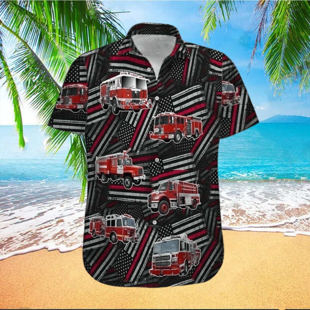 Hawaiian Aloha Shirts Fire Truck Firefighter Flag Pattern hawaiian ...