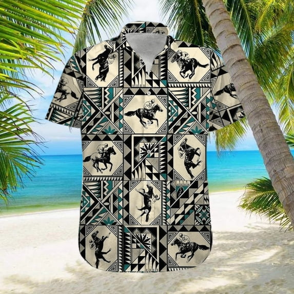 Hawaiian Aloha Shirts Horse Racing Native Pattern Trend Tee Shirts ...
