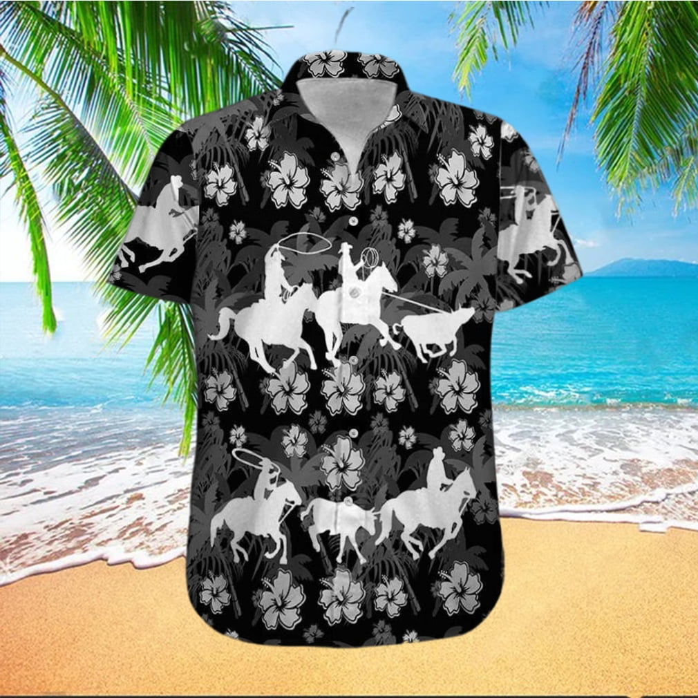 Hawaiian Aloha Shirts Team Roping Black And White Hibiscus hawaiian ...