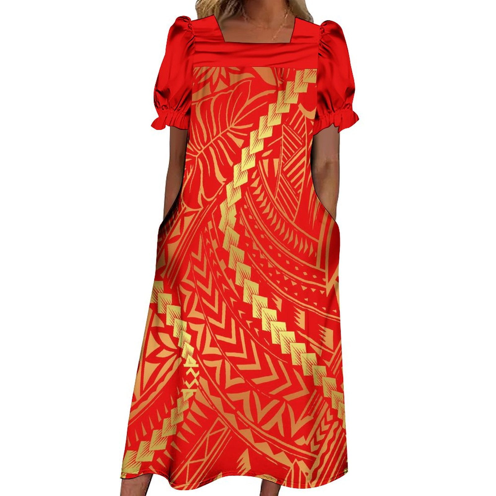 Hawaiian Art Pattern Custom Women's Polynesian Loose Temperament Maxi ...