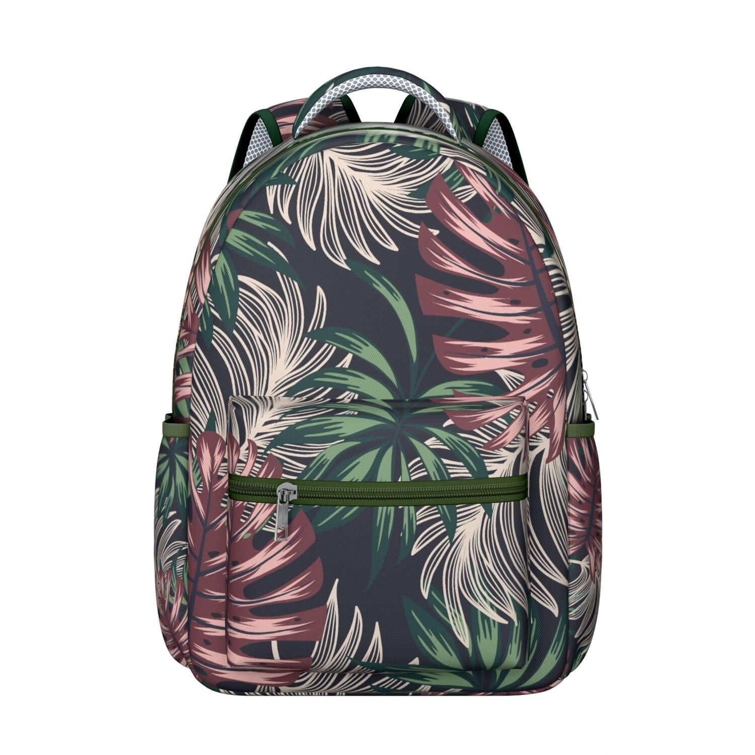 Hawaiian Backpack for Students Jungle Leaves and Tropical Floral Print ...