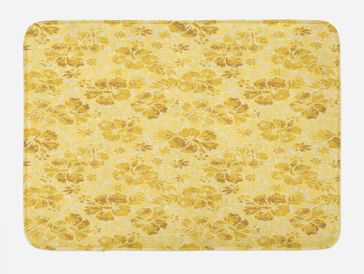 Hawaiian Bath Mat, Golden Hibiscus Flowers Pattern Grunge Tropical ...