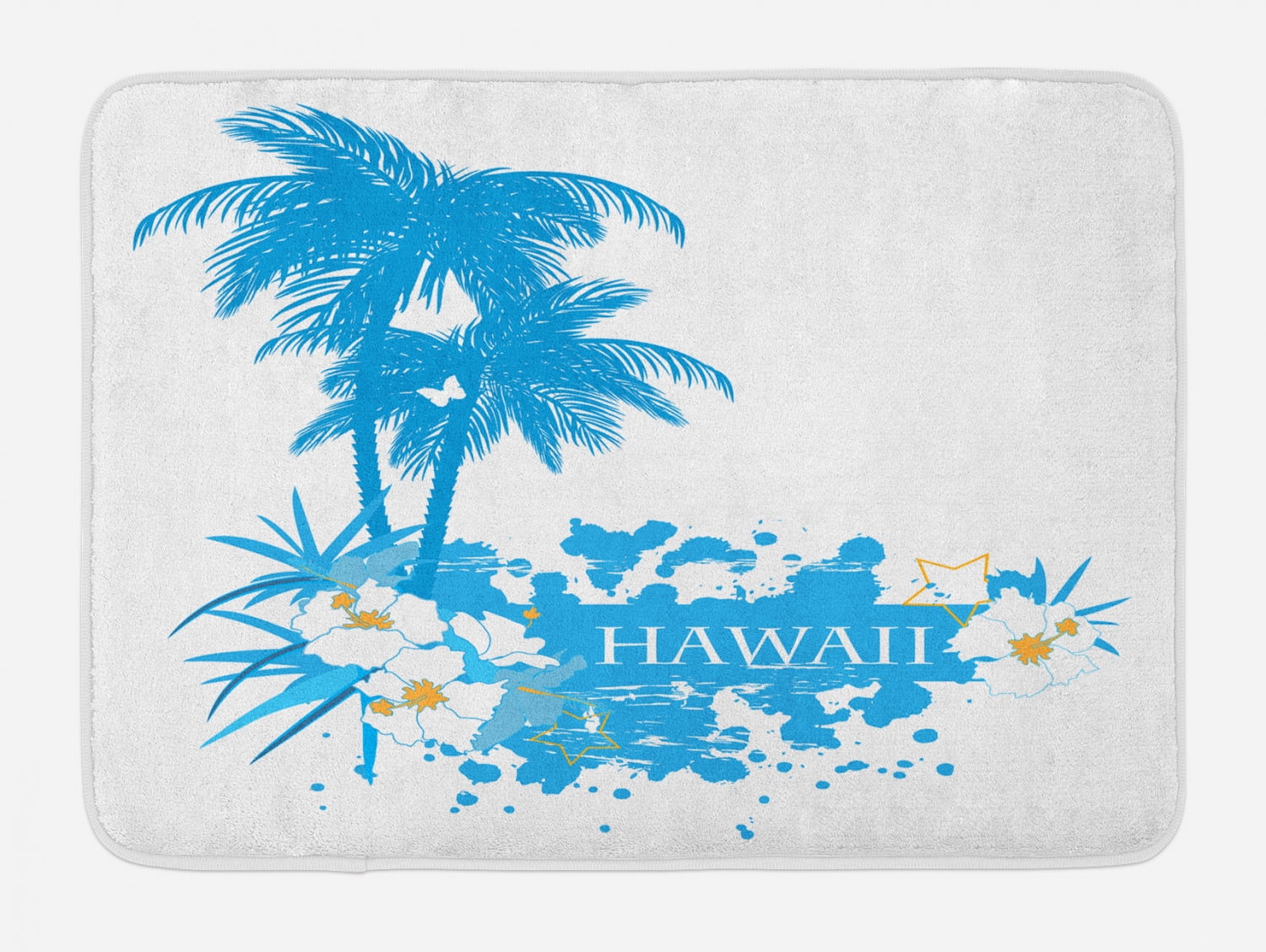Hawaiian Bath Mat, Palm Trees Tropical Plants Flowers and Butterflies ...