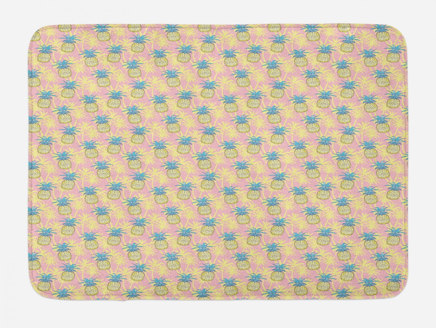 Hawaiian Bath Mat, Pastel Rhythmic Pineapples Pattern on Palm Tree ...